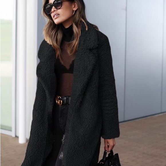Jackets & Coats | Women Plush Women Black Teddy Coat Jacket Faux Fur ...